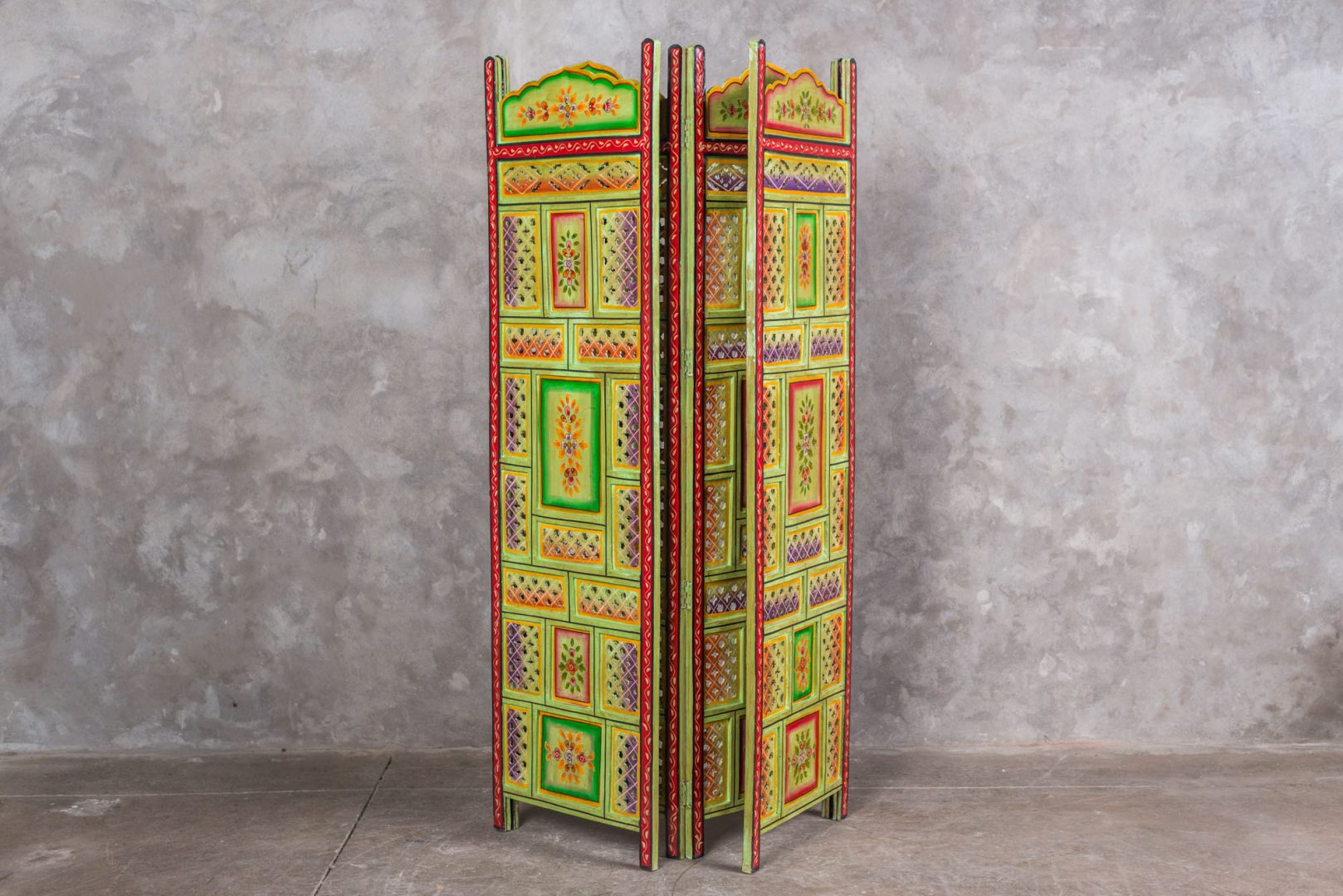 Biombo tallado y pintado a mano rojo – Tienda Himalaya